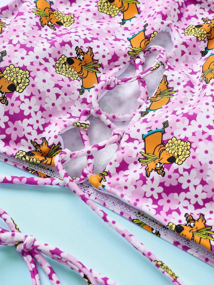 SCOOBY-DOO X SHEIN Women Knit Sexy Lace Up Front Cartoon Graphic Bikini ...