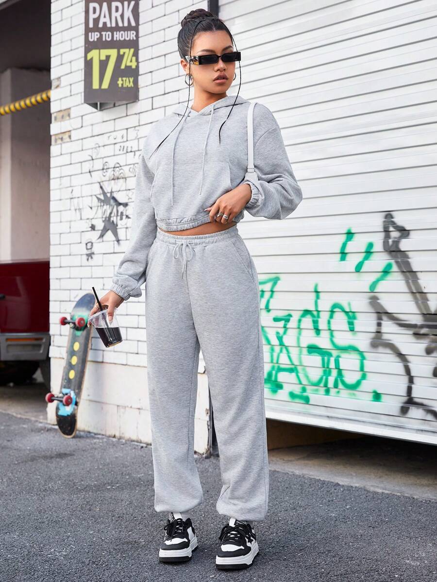 Street Sport Women's Monochromatic Drawstring Hoodie And Joggers Sports ...