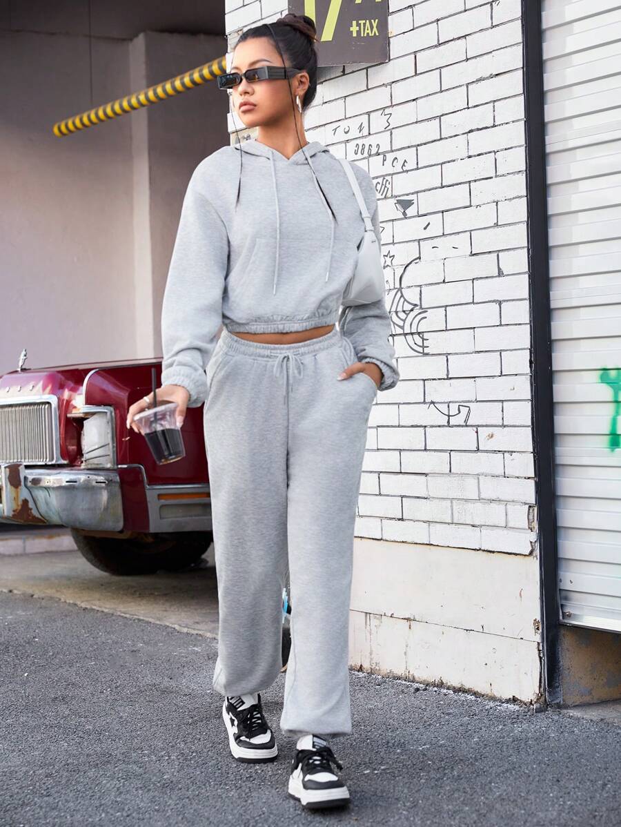 Street Sport Women's Monochromatic Drawstring Hoodie And Joggers Sports ...