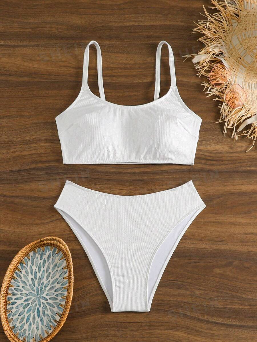 SHEIN Swim Basics Plus Size Solid Color Swimsuit Set | SHEIN UK