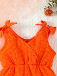 SHEIN Baby Girl Textured Shoulder Knot Romper | SHEIN USA