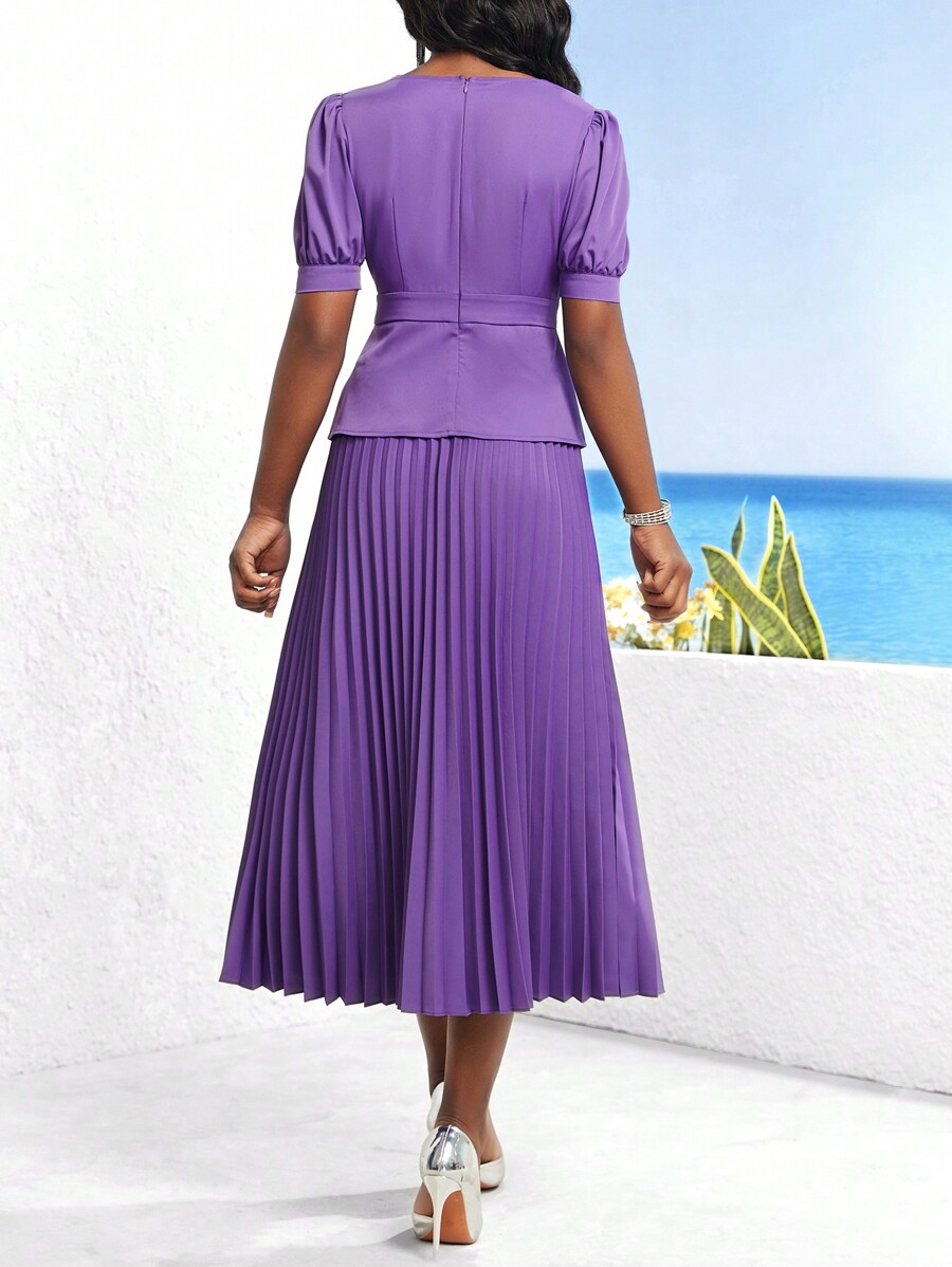 SHEIN Lady Women's Elegant Solid Color Two Piece Set Dress For Churches ...