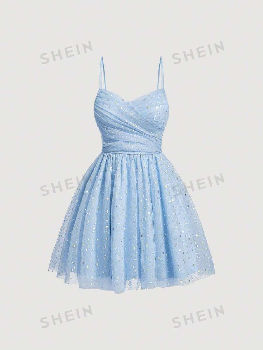 SHEIN MOD Women's Shiny Net Yarn Spaghetti Strap Dress | SHEIN UK