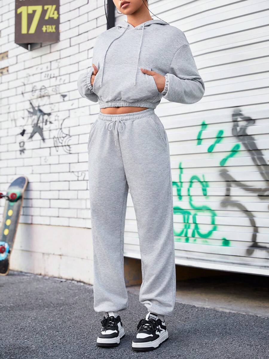 Street Sport Women's Monochromatic Drawstring Hoodie And Joggers Sports ...