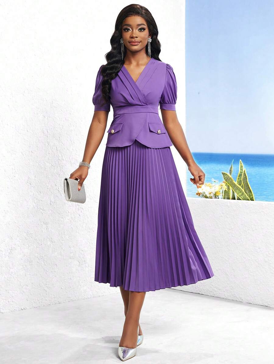 SHEIN Lady Women's Elegant Solid Color Two Piece Set Dress For Churches ...