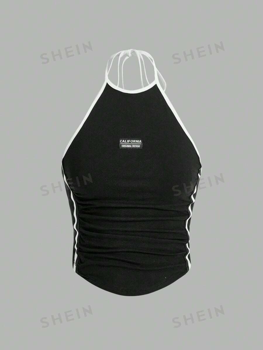 SHEIN ICON 2pcs Contrasting Color Striped Side Tie Halter Y2k Top (Pack ...