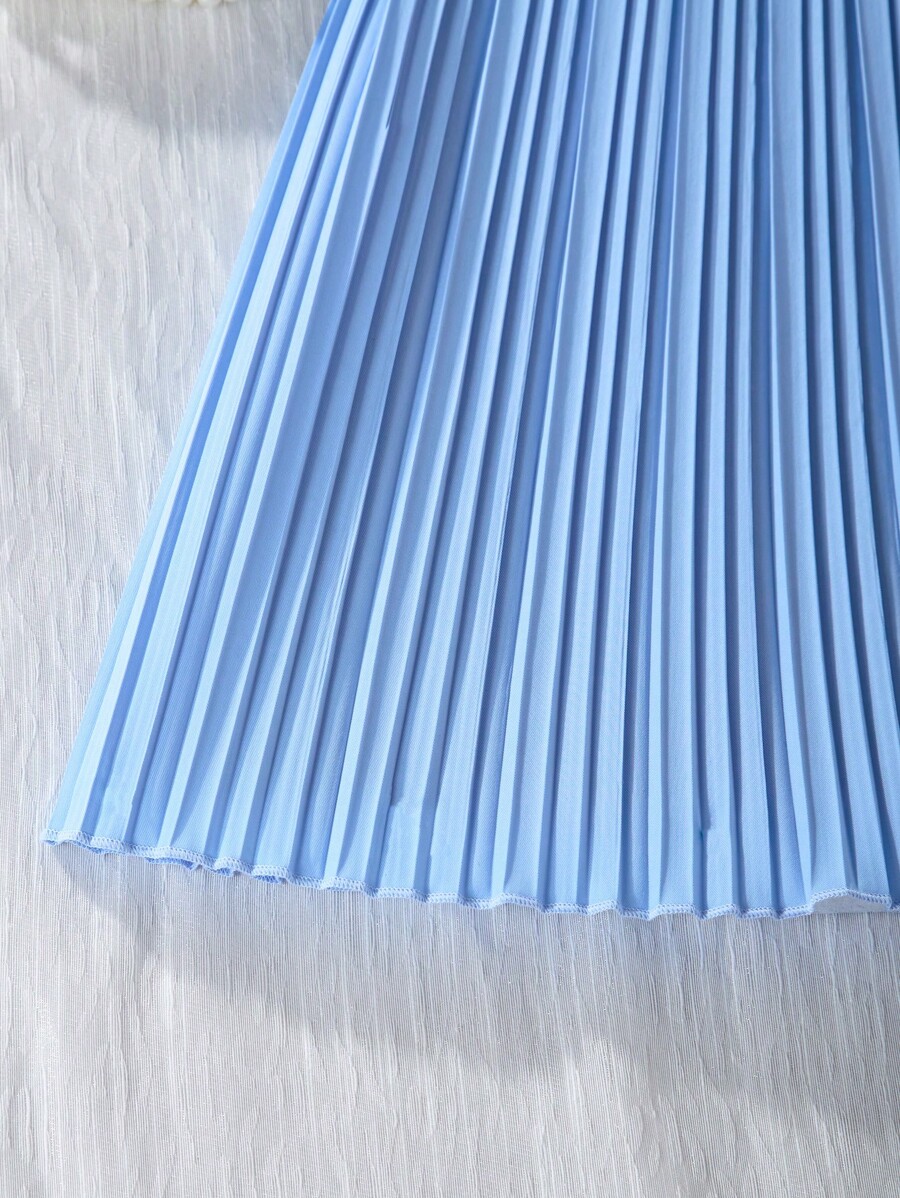 SHEIN Tween Girls' Double Layer Ruffle Sleeve And Pleated Hem Swing ...