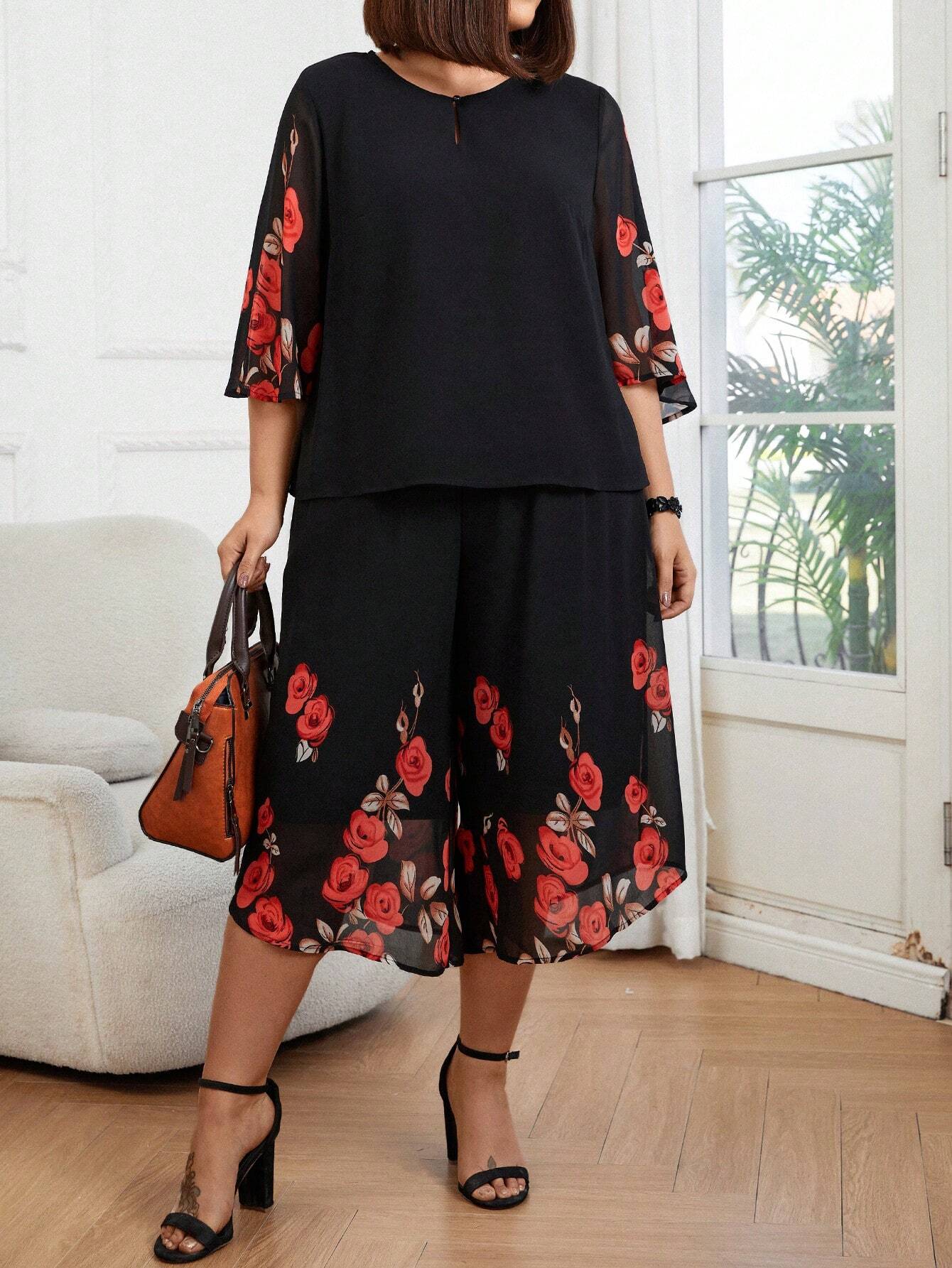 EMERY ROSE Plus Size Floral Printed Two Piece Set | SHEIN USA
