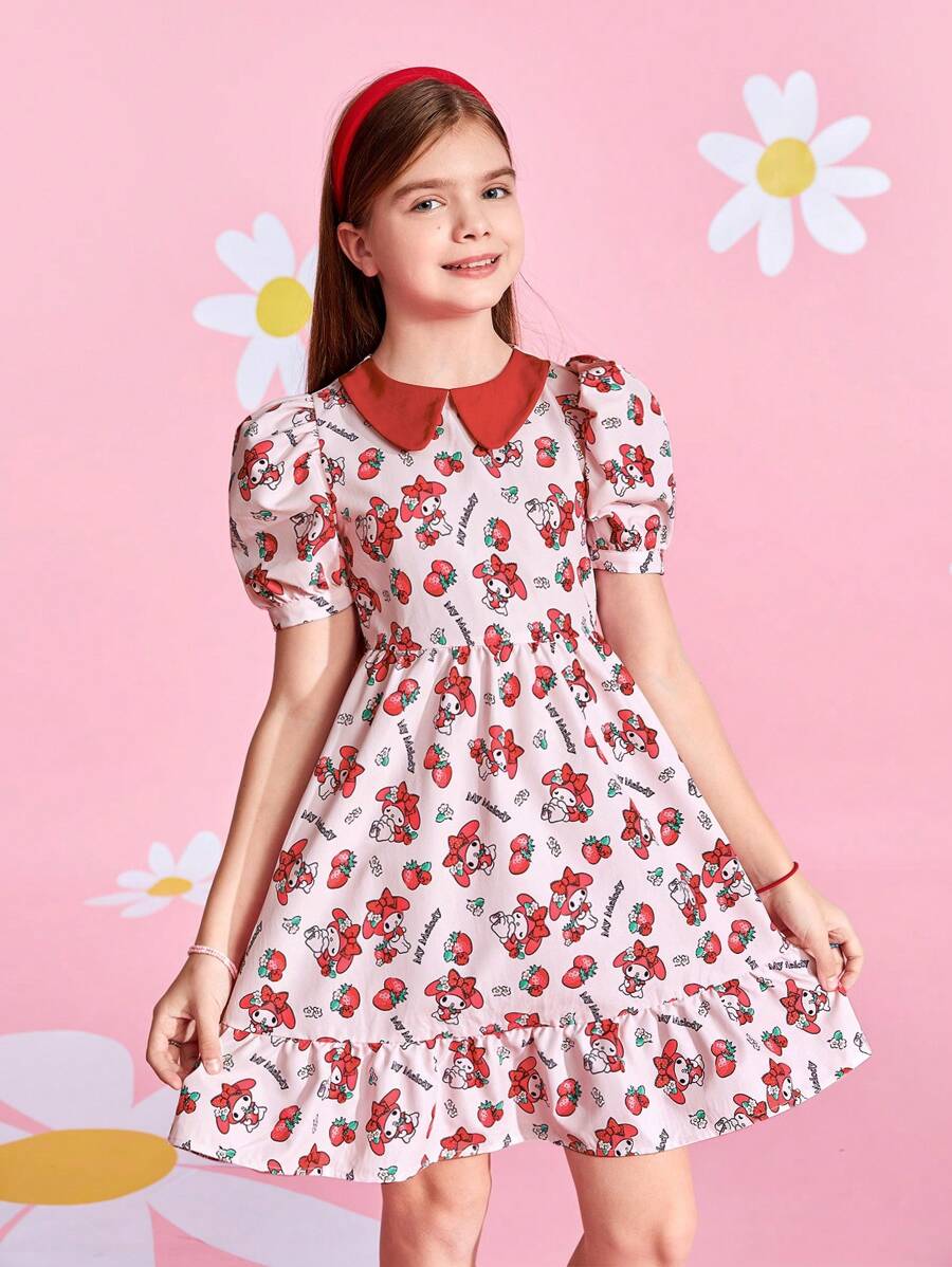 HELLO KITTY AND FRIENDS | SHEIN Tween Girl Red Cartoon Graphic Puff ...