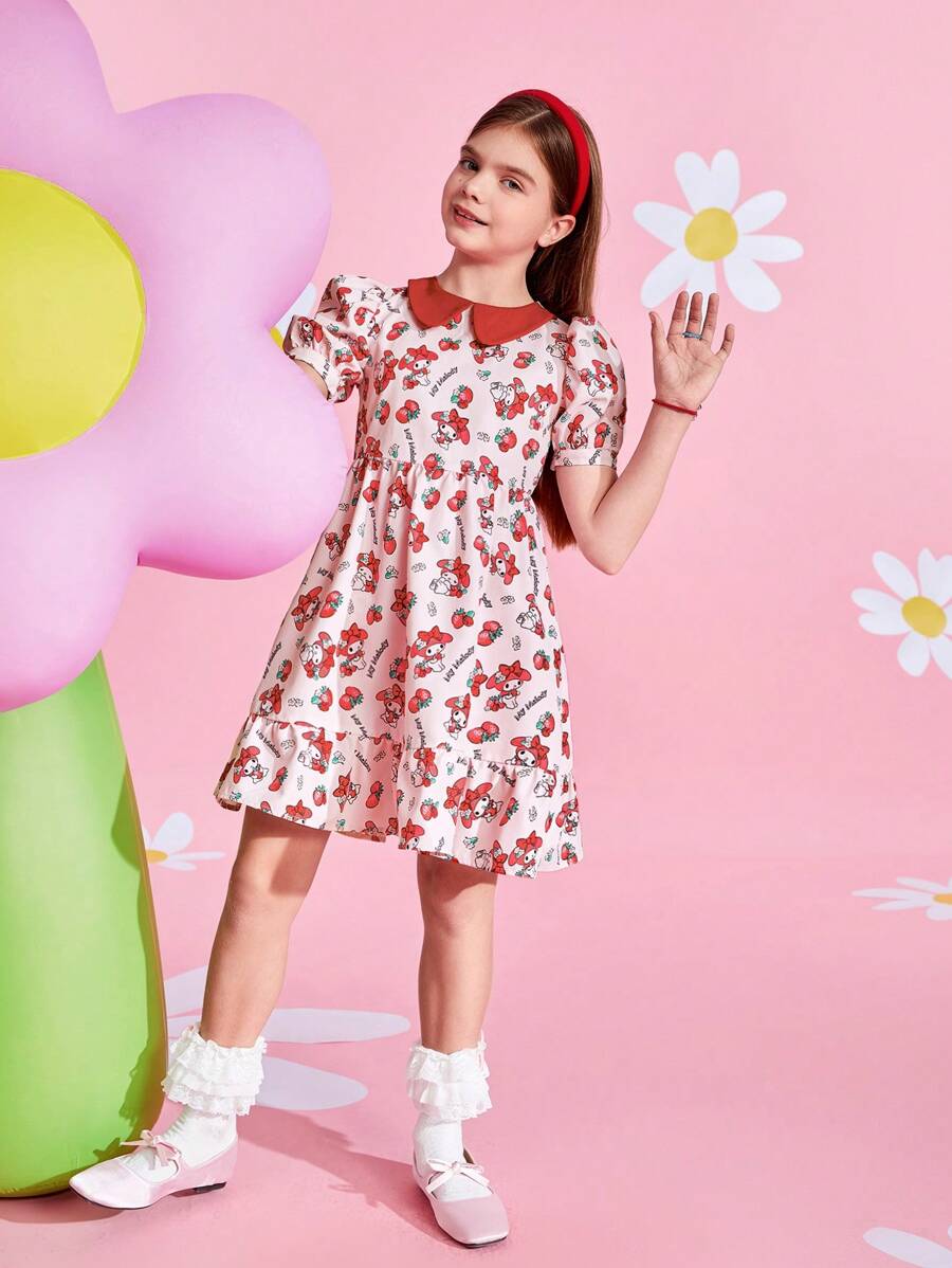 HELLO KITTY AND FRIENDS | SHEIN Tween Girl Red Cartoon Graphic Puff ...