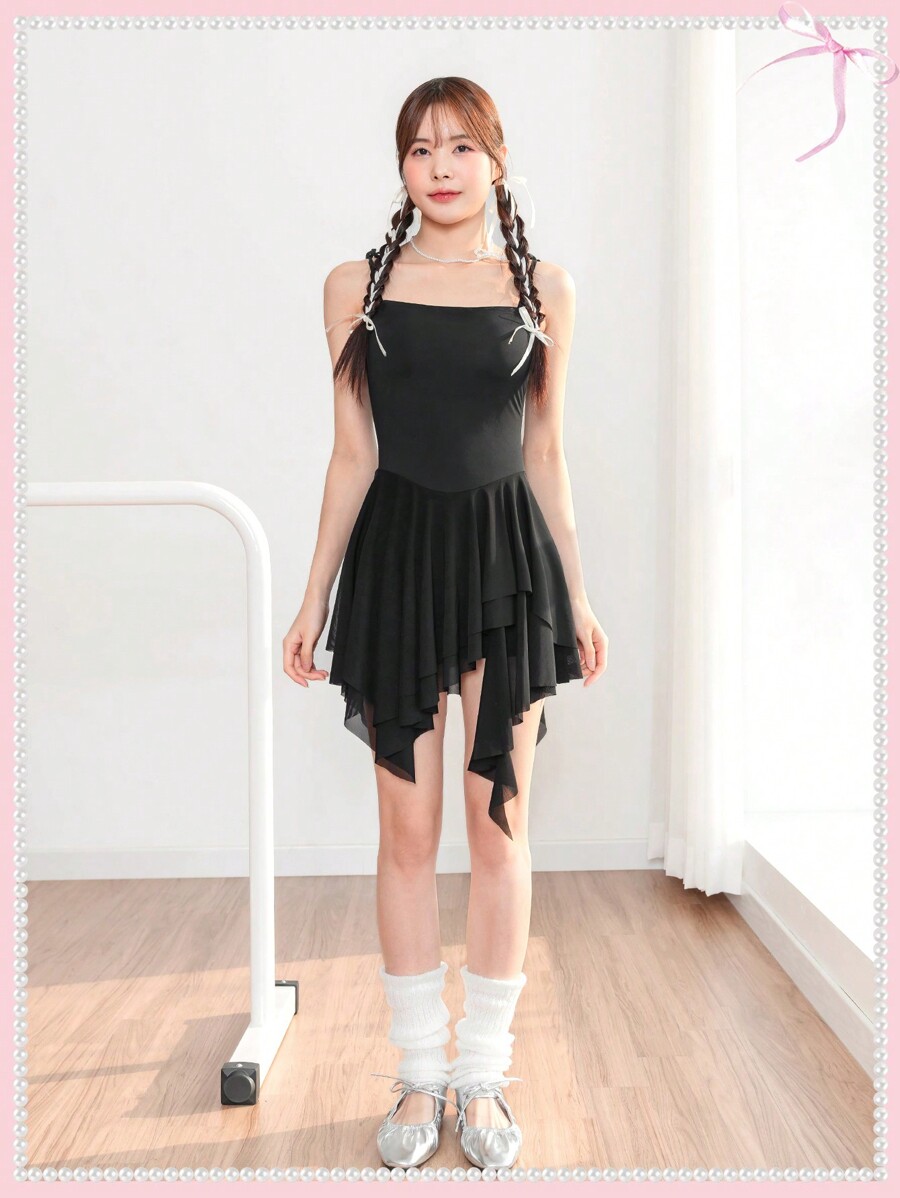 SHEINNeu Coquette Summer Balletcore Bow Asymmetric Hem Asymmetrical ...