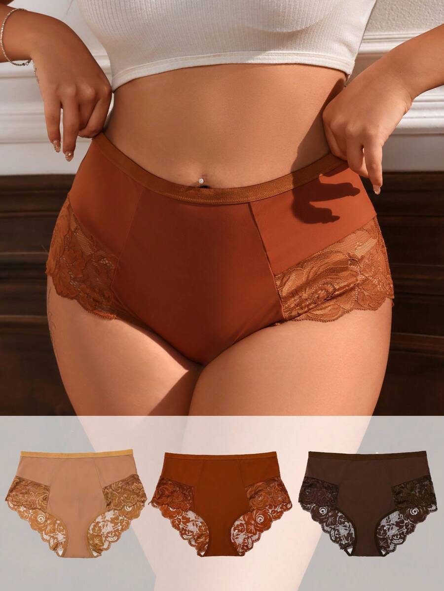 SHEIN Plus Size 3pcs/set Lace Patchwork Panties | SHEIN UK