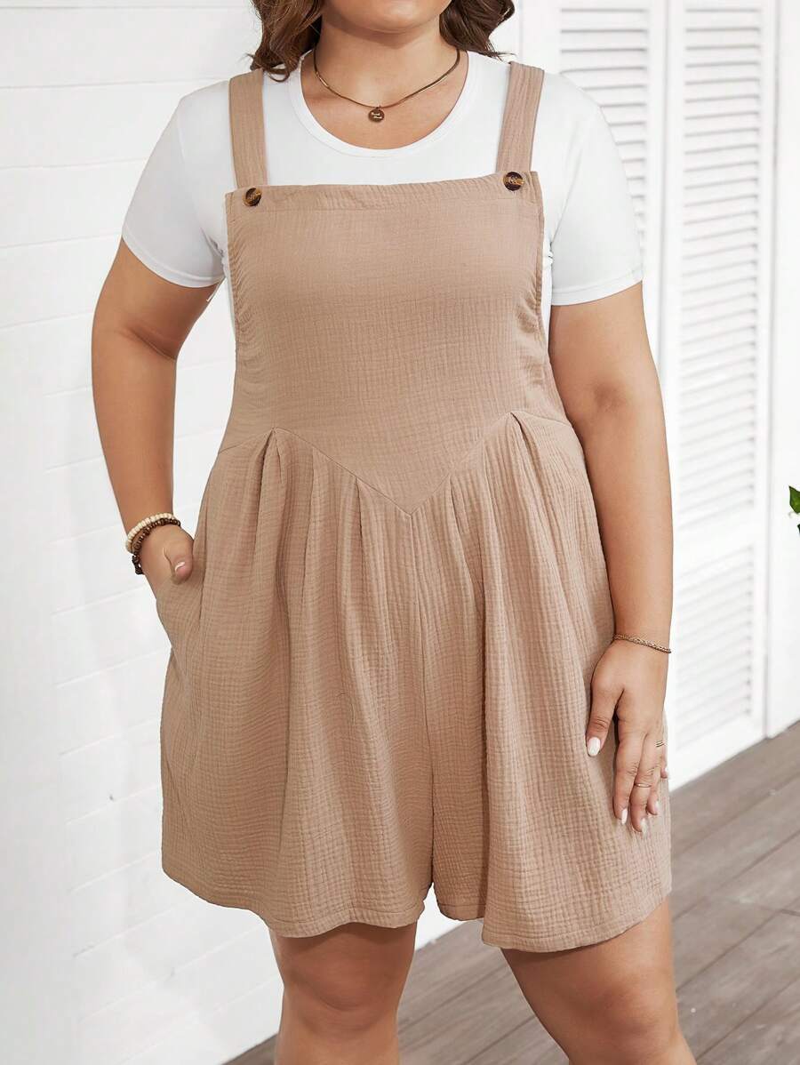 SHEIN LUNE Plus Size Women's Work Textured Fabric Loose Romper With ...