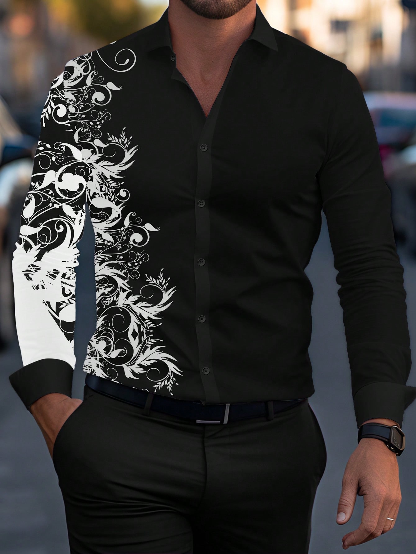 Manfinity Homme Men's Color Block Printed Button Up Shirt | SHEIN USA