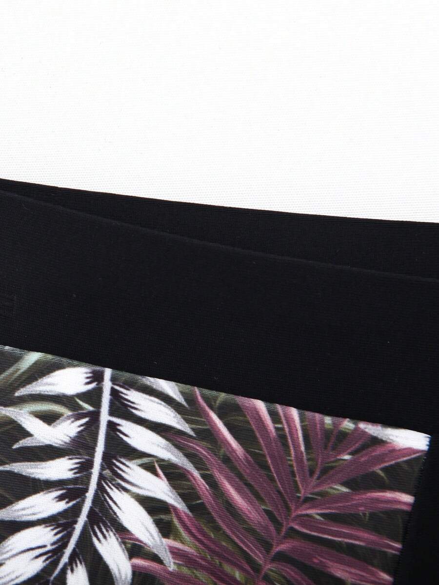 Mens Plus Size Tropical Print Drawstring Waist Swim Trunks With Random