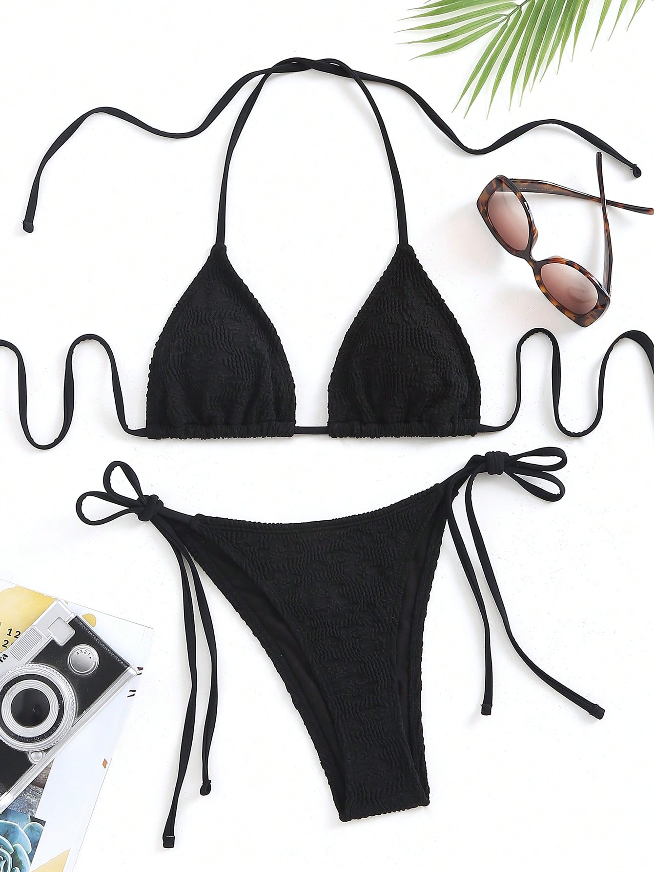 Ladies' Solid Color Halter Neck Strap Swimsuit Set, String Two Piece ...