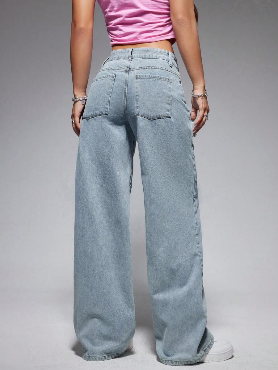 SHEIN ICON Solid Color Wide Leg Jeans | SHEIN USA