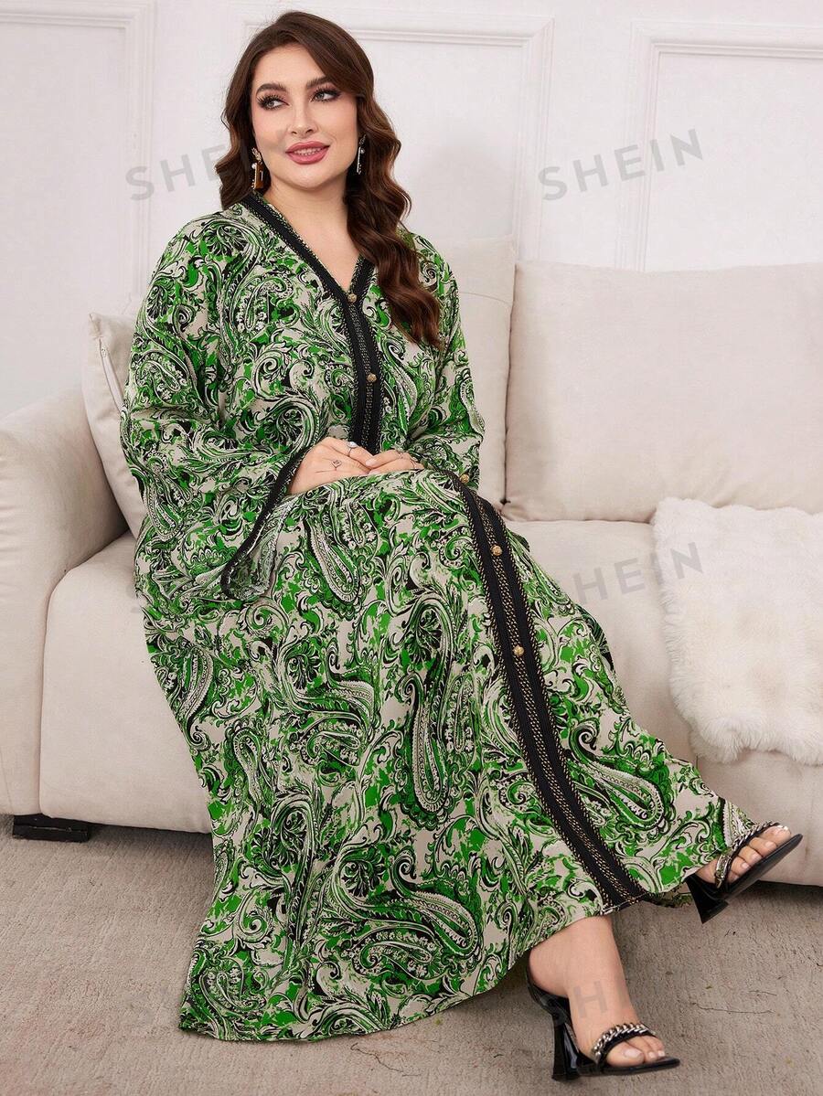 SHEIN Najma Vestido árabe de talla grande para mujer con cintura ceñida ...