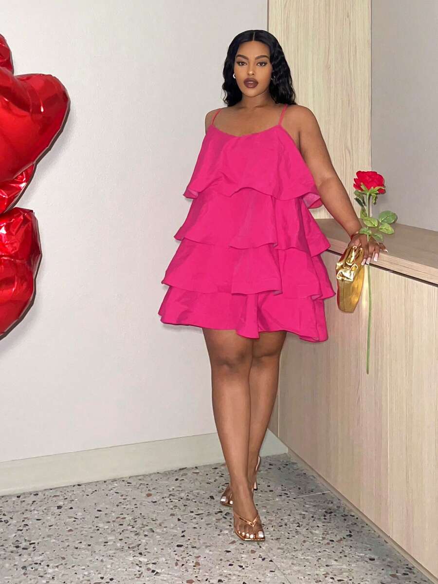 SHEIN Slayr Valentine's Day Hot Pink Plus Size Sheer Mesh Dress With ...