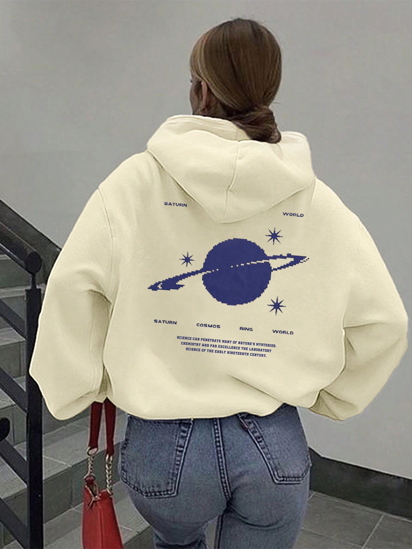 Women's Hooded Drawstring Planet Printed Sweatshirt | SHEIN USA