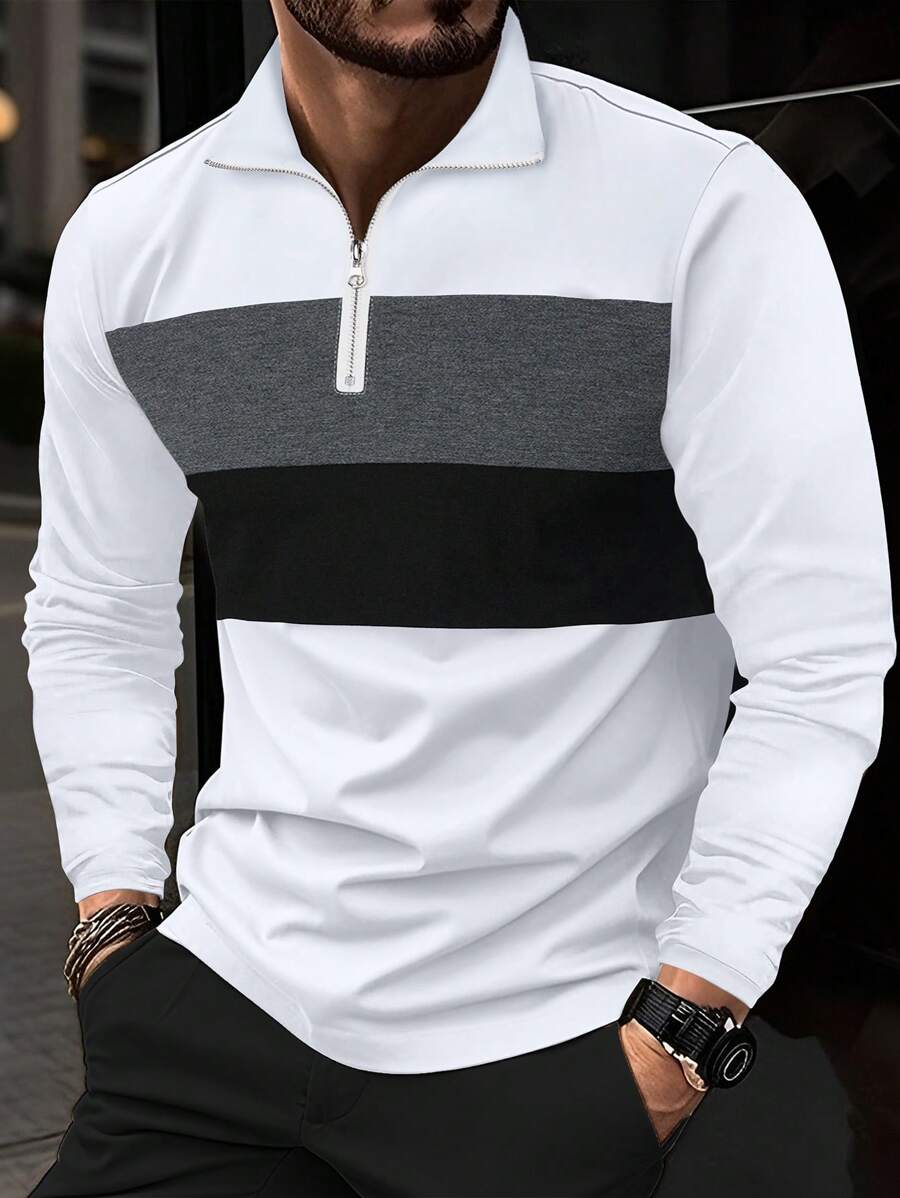 Manfinity Homme Men's Color Block Long Sleeve Polo Shirt | SHEIN USA