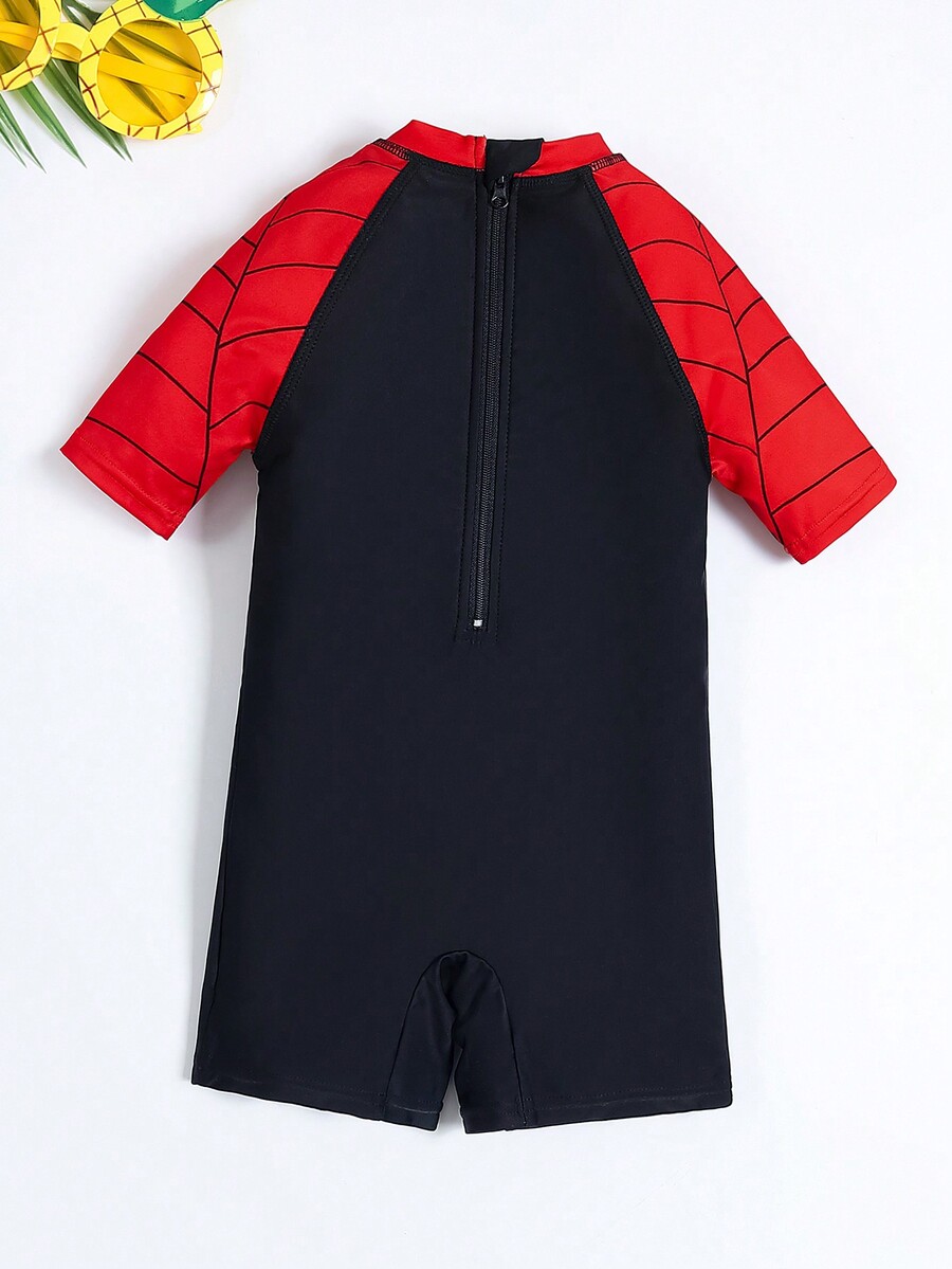 SHEIN 1pc Young Boys' Spider & Supeman Print One Piece Swimwear With ...