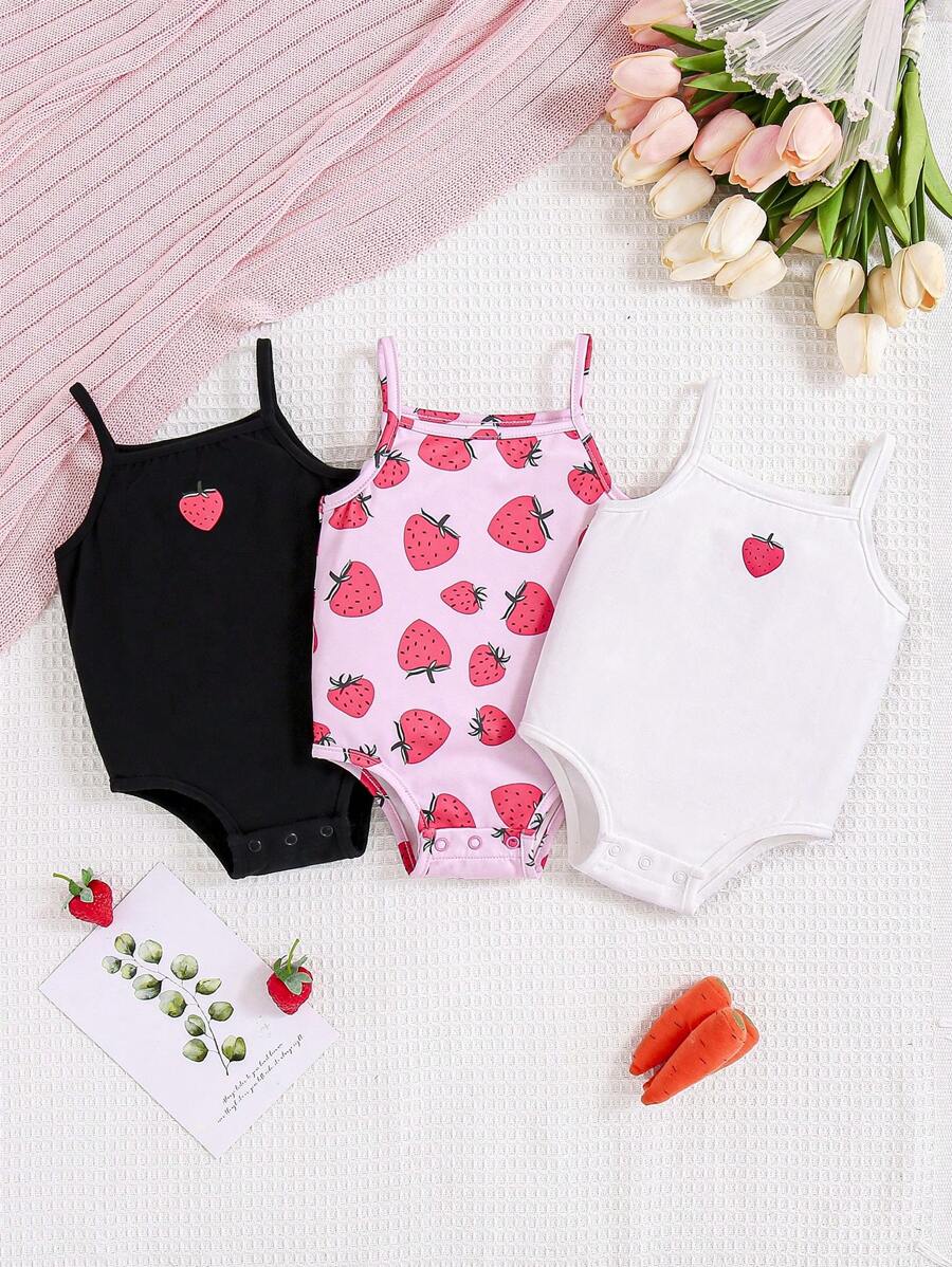 SHEIN Conjunto de 3 Peças Bodysuit Casual Confortável, Fofo e Estampado ...