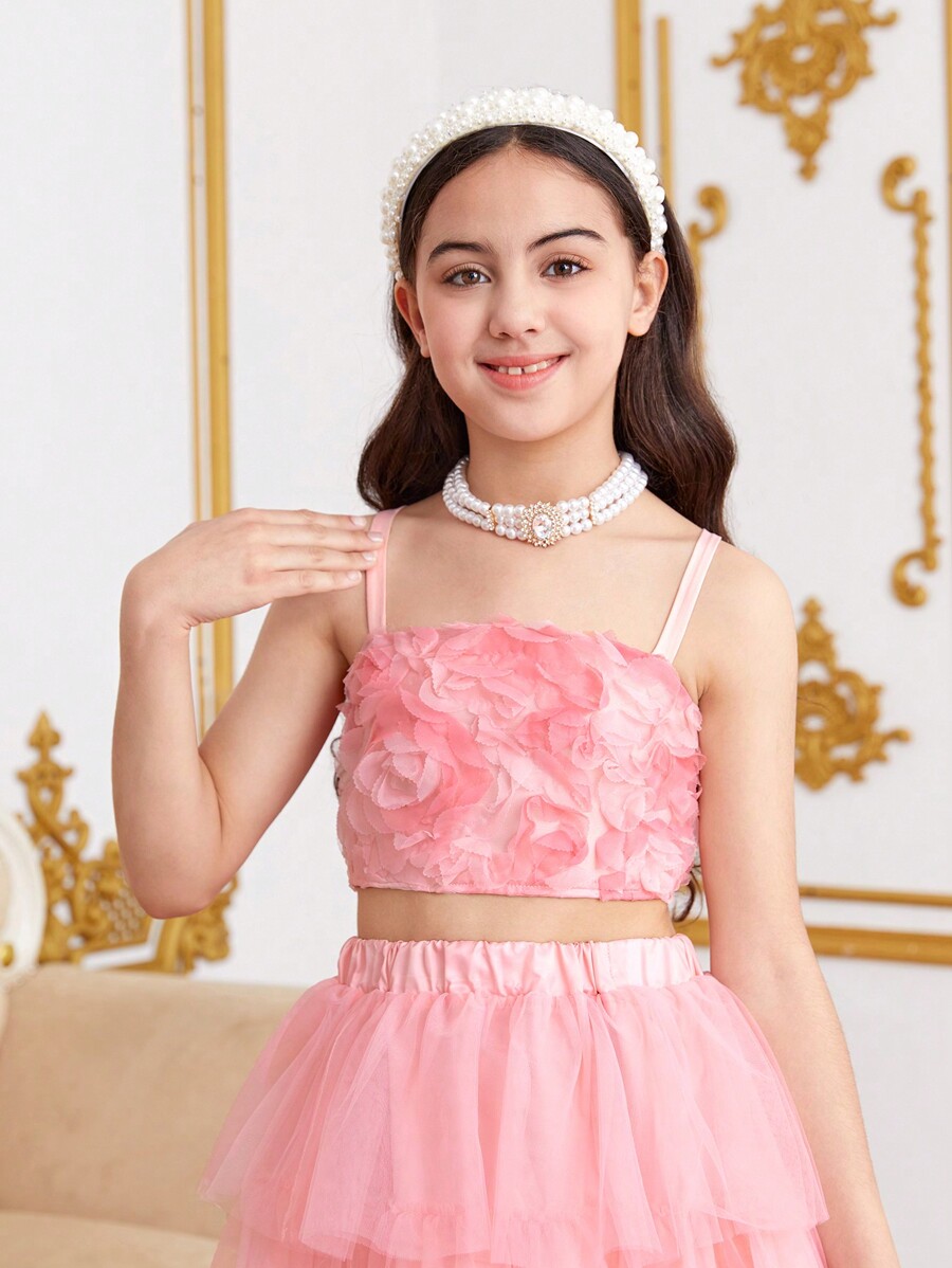 SHEIN Kids CHARMNG Tween Girl's Gorgeous Romantic 3d Flower Fabric Cake ...