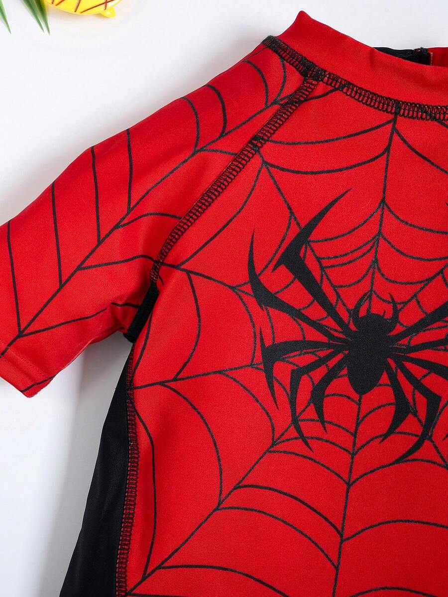 SHEIN 1pc Young Boys' Spider & Supeman Print One Piece Swimwear With ...