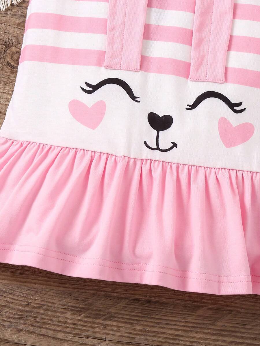 SHEIN Young Girl Easter Cute Rabbit Ear Detail Striped Dress With ...