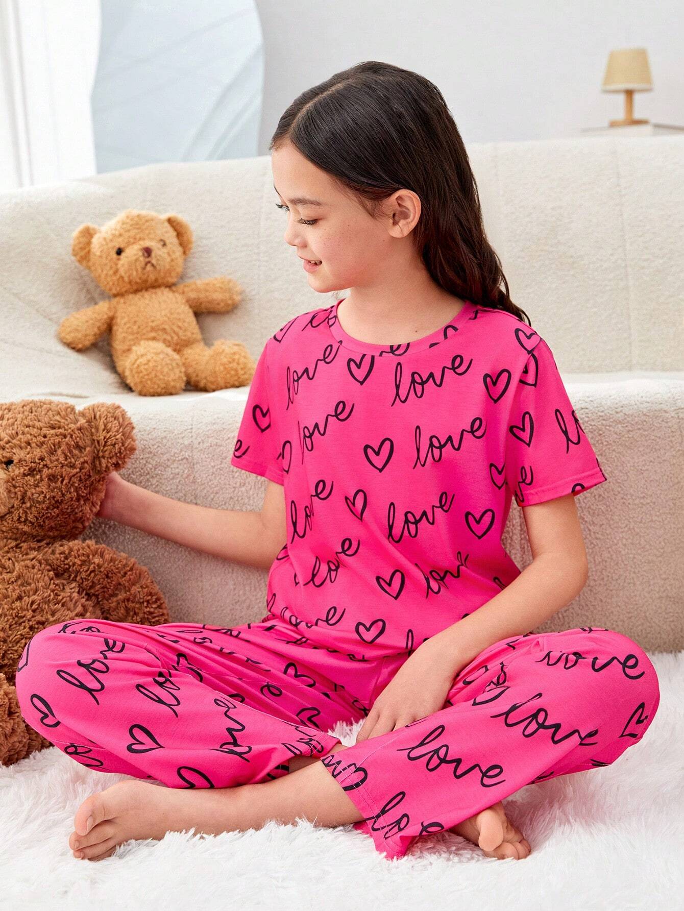 SHEIN Tween Girls' Spring/Summer Casual Knitted Short Sleeve Round Neck ...