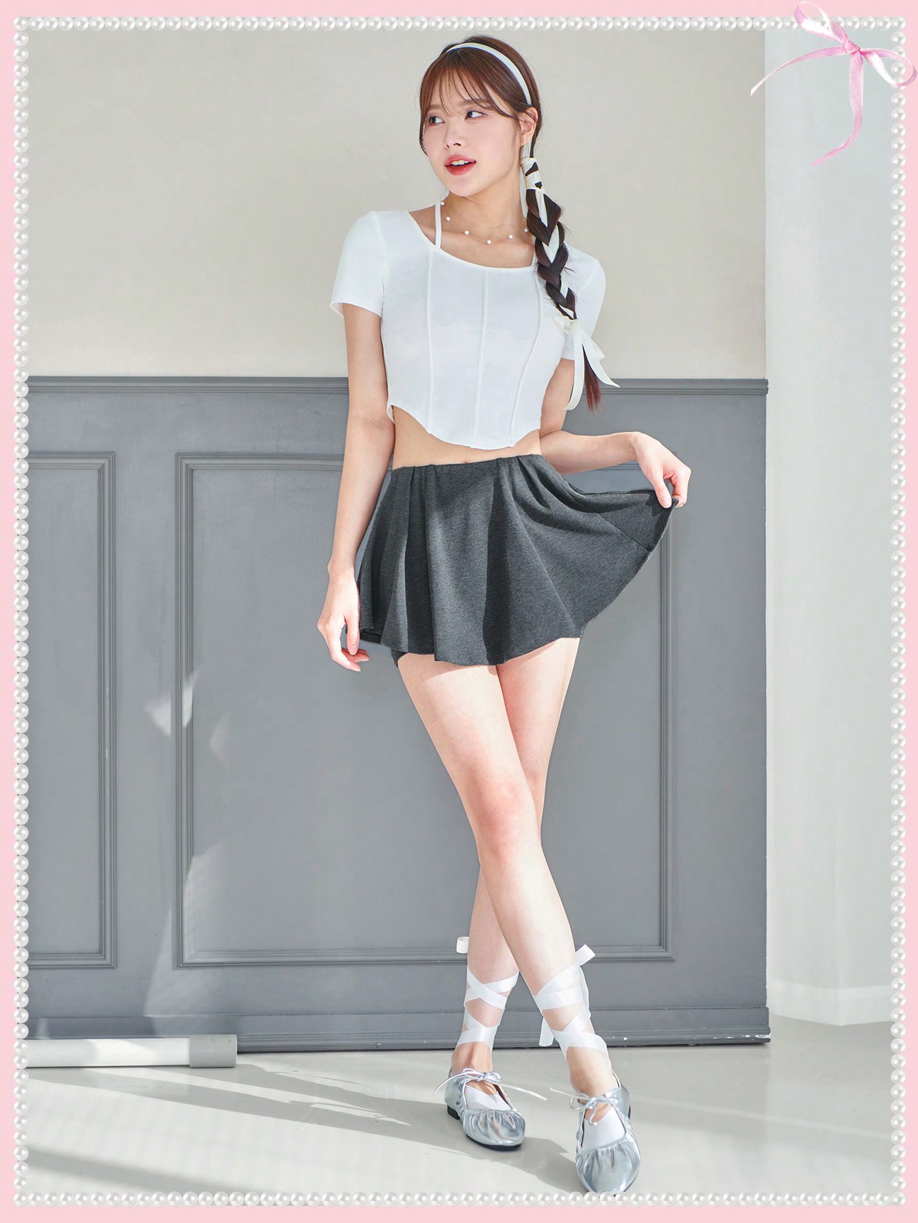 SHEINNeu Shorts De Verano Balletcore Bow Con Dobladillo De Volante ...