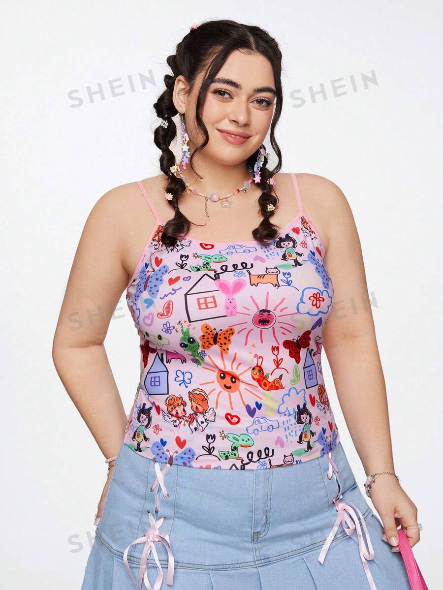 SHEIN Qutie Shein Plus Size Doodle Tank Top | SHEIN UK