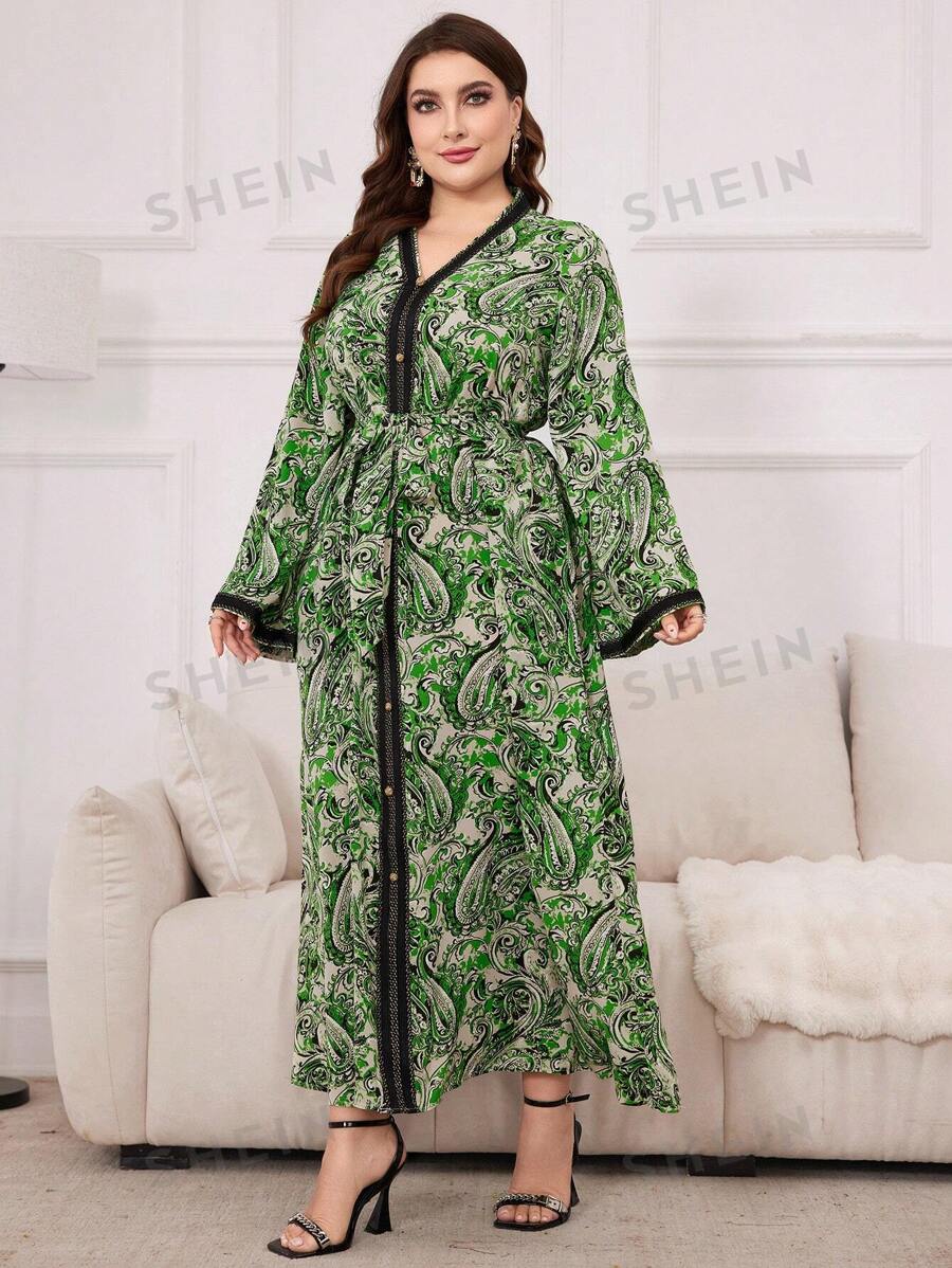 SHEIN Najma Vestido árabe de talla grande para mujer con cintura ceñida ...