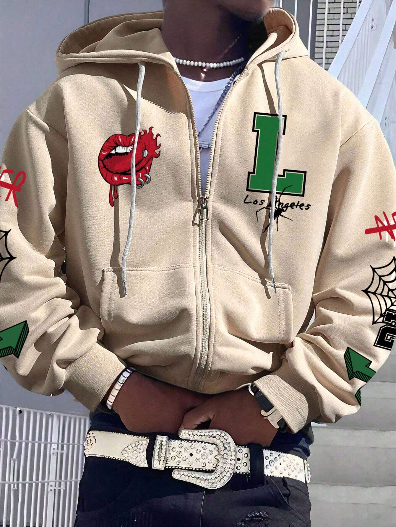 Manfinity LEGND Men's Spider & Lips Pattern Hoodie | SHEIN USA