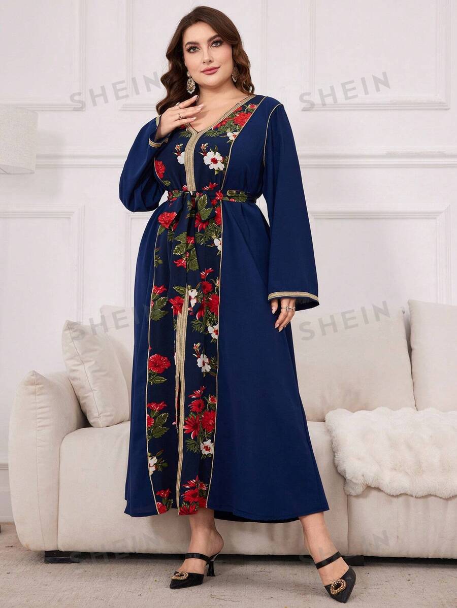 SHEIN Najma Roupa Árabe Feminina De Tamanho Grande Com Estampa Floral E ...