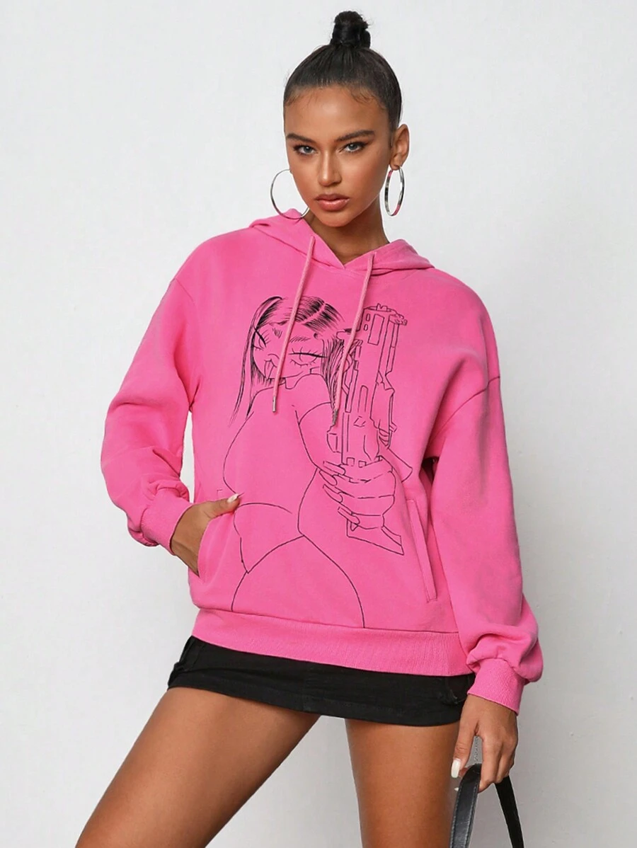 Lamb Designer Cartoon Character Printed Drawstring Hoodie, For Holiday ...