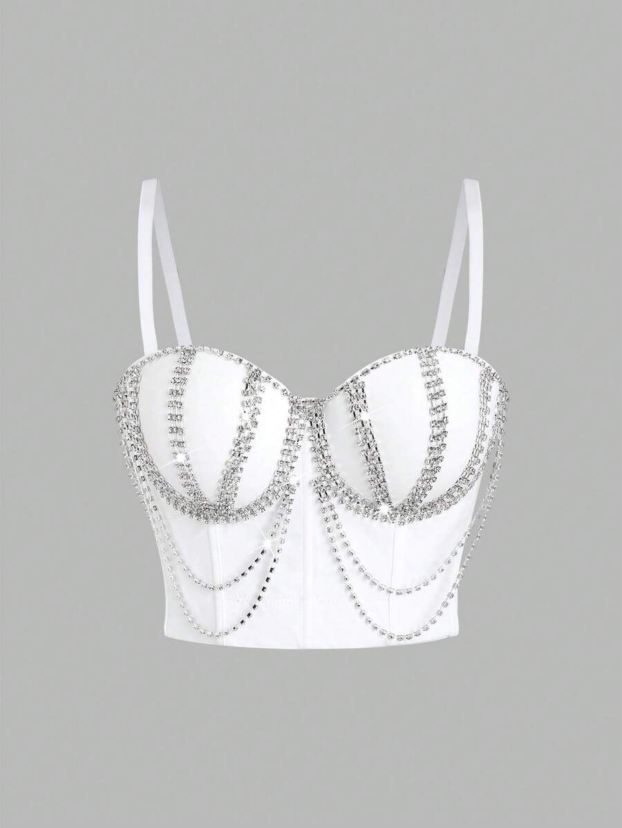 SHEIN ICON Women's Diamond Decorated Bustier Cami Tank Top | SHEIN UK