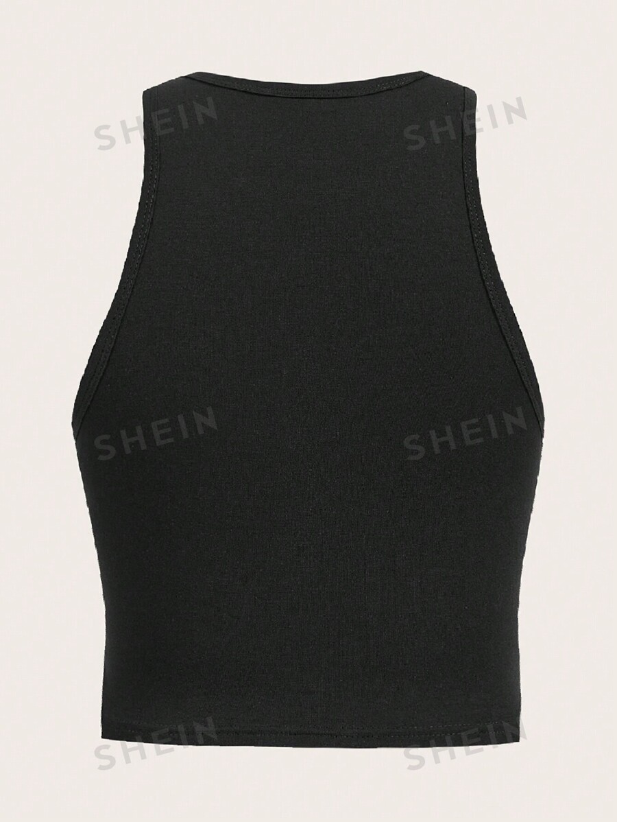 SHEIN EZwear Casual And Simple Gun Pattern Round Neck Slim Fit Tank Top ...