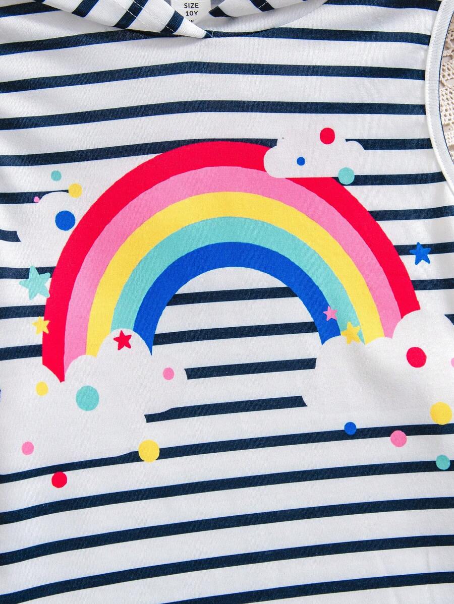 Tween Girls' Hooded Striped Rainbow Pattern Fashionable And Cute Tank ...