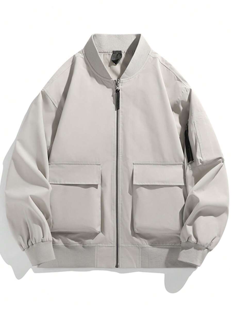 Men's Popular Spring & Autumn Knitted Collar Baseball Jacket, Casual ...