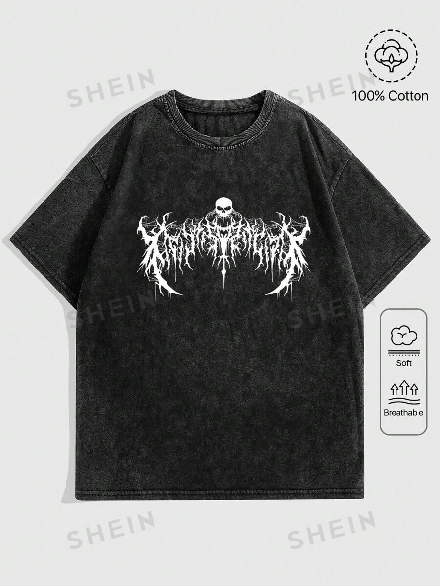 ROMWE Grunge Punk Men's Dark Punk Style Loose-Fitting T-Shirt With ...