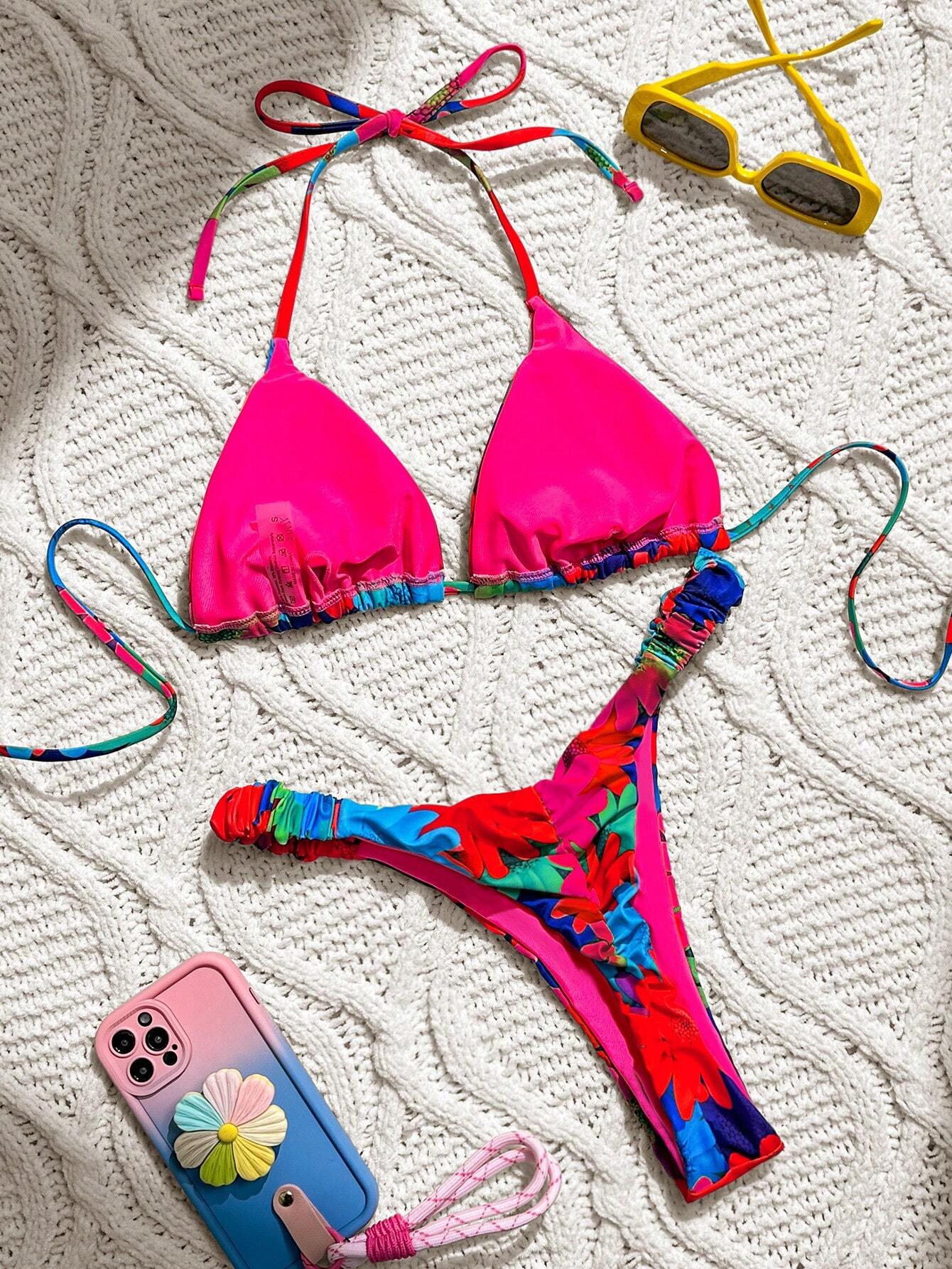 SHEIN Swim Summer Beach Women's Colorful Split Swimsuit Cute Bathing ...