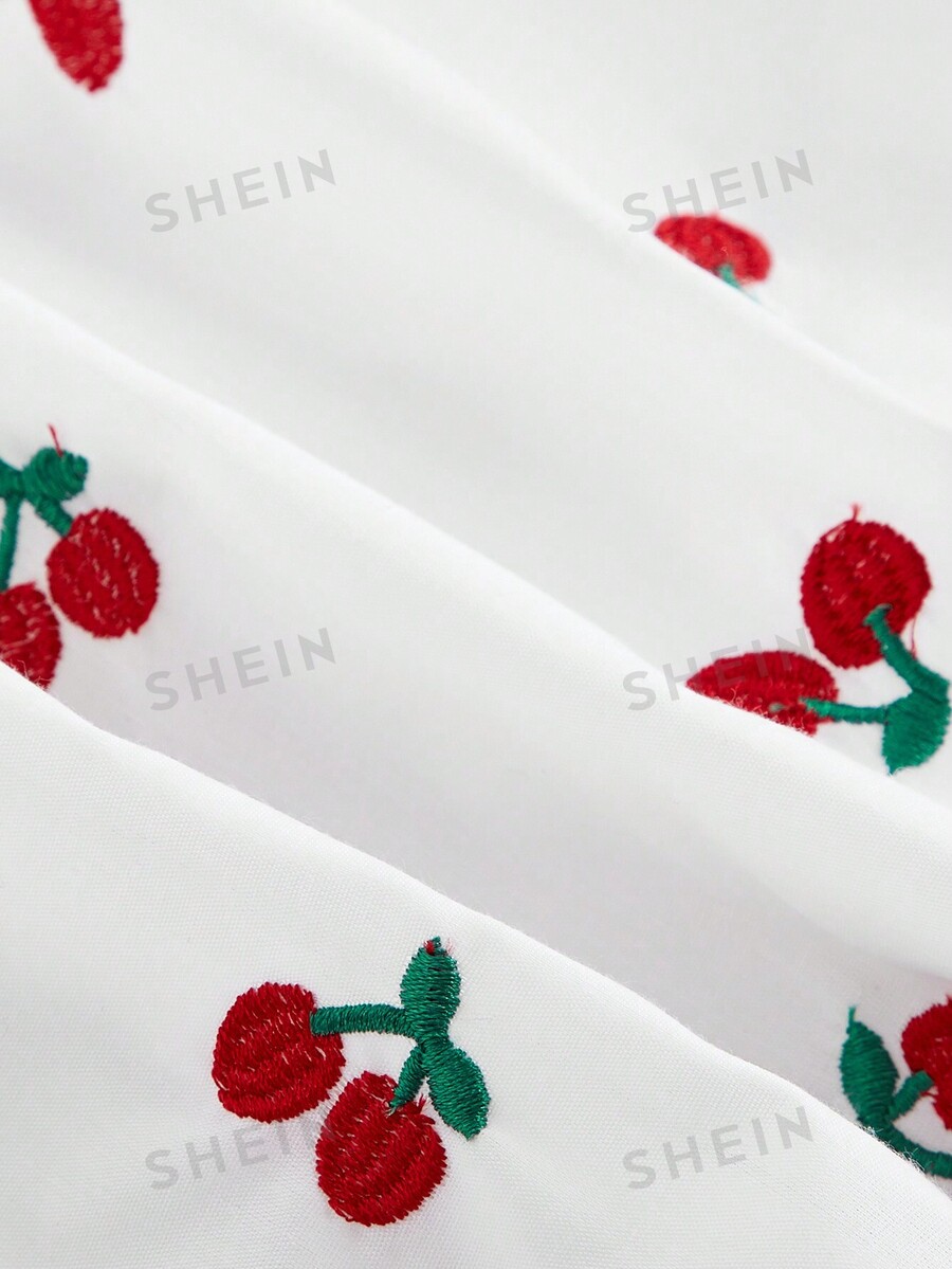 SHEIN MOD Cherry Embroidery Spaghetti Strap Dress | SHEIN UK