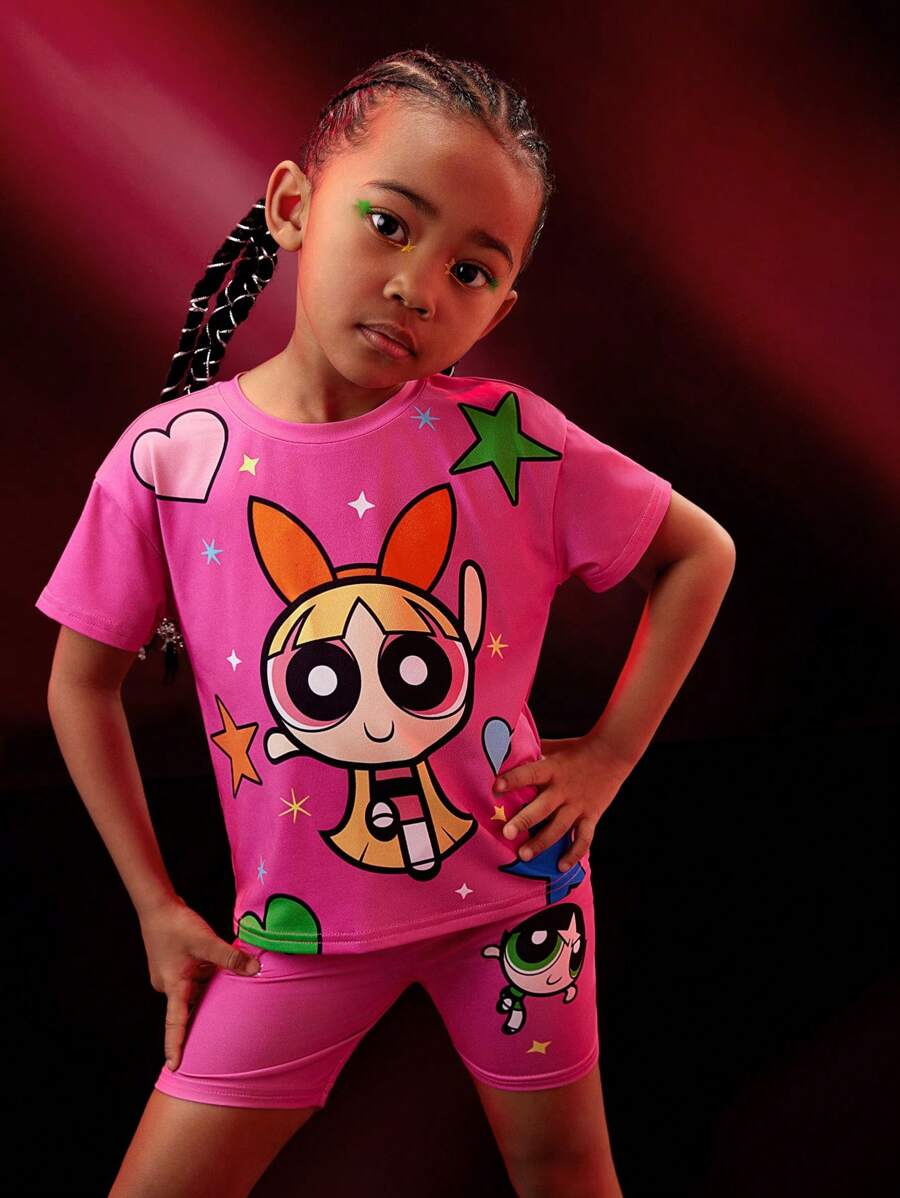 THE POWERPUFF GIRLS X SHEIN Young Girl Cartoon Print Set | SHEIN USA