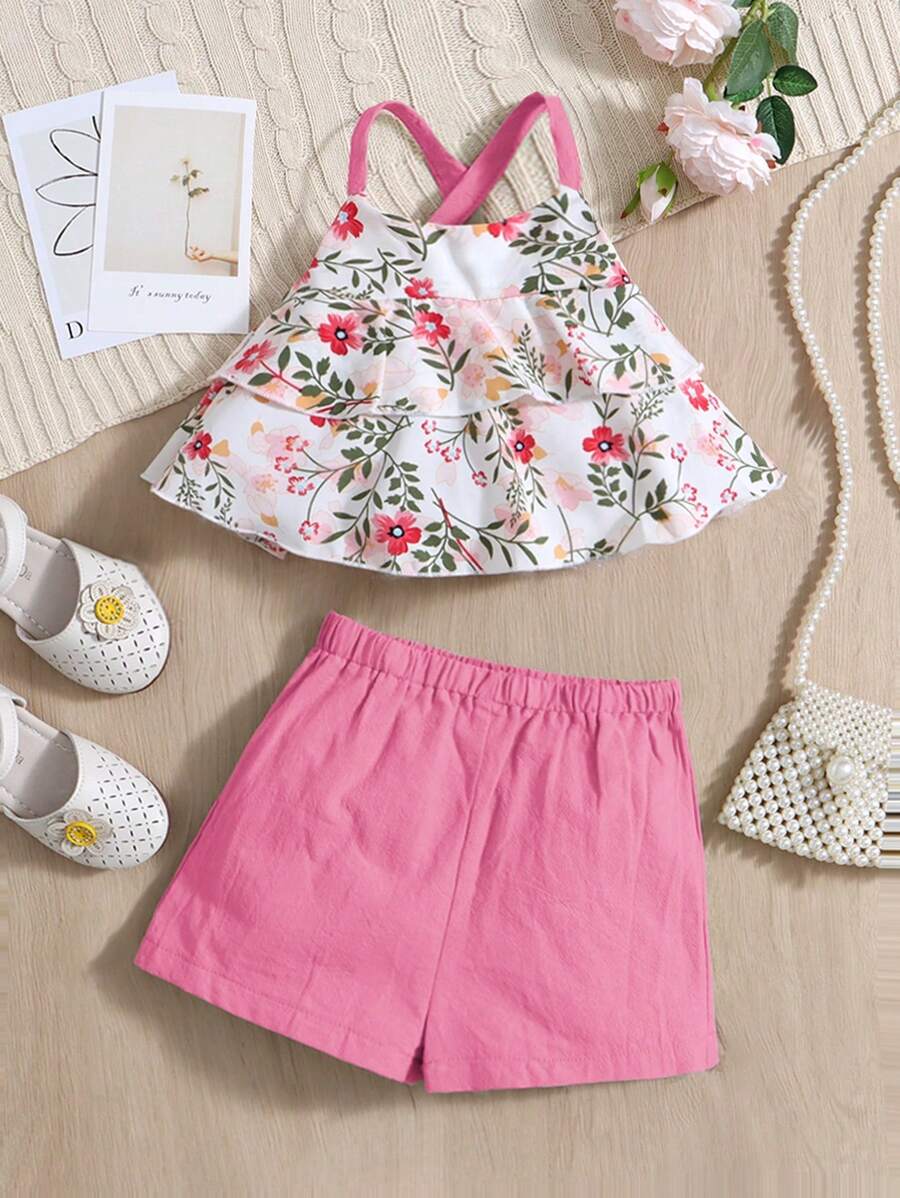 SHEIN Ensemble De Débardeur Et Short Pour Bébé Fille À Motif Floral ...