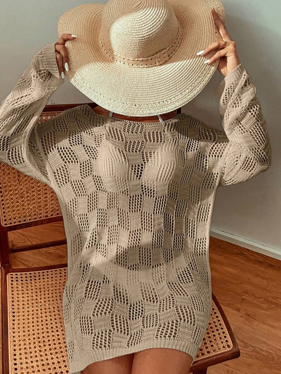 SHEIN Swim Oasis Women's Hollow Out Split Cover Up Top,Summer Beach ...