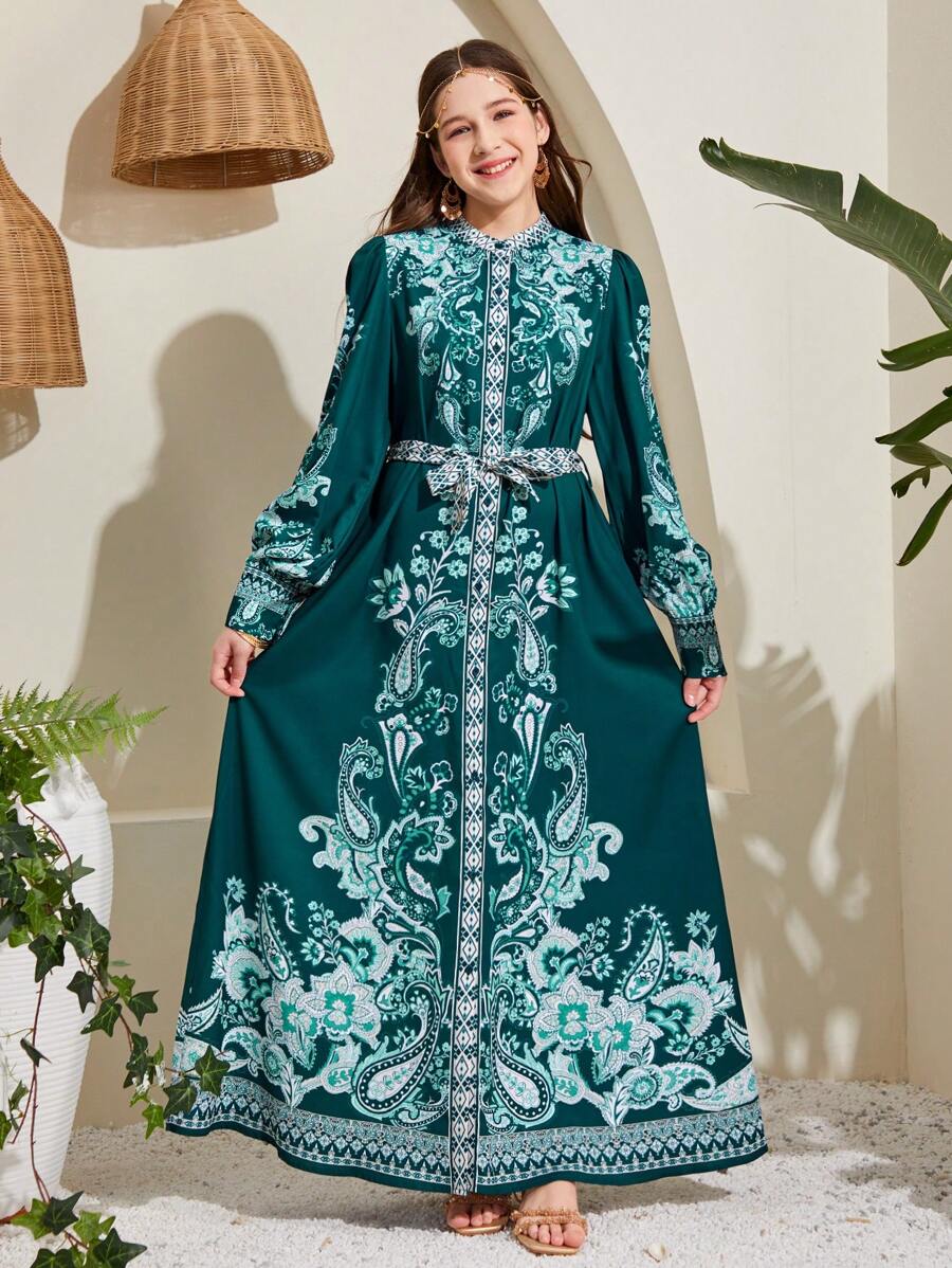 SHEIN Robe Péplum Florale Tissée Avec Manches Bouffantes Et Longue ...