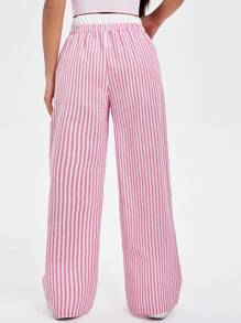 SHEIN MOD Women's Elastic Waist Striped Color Block Wide Leg Pants ...