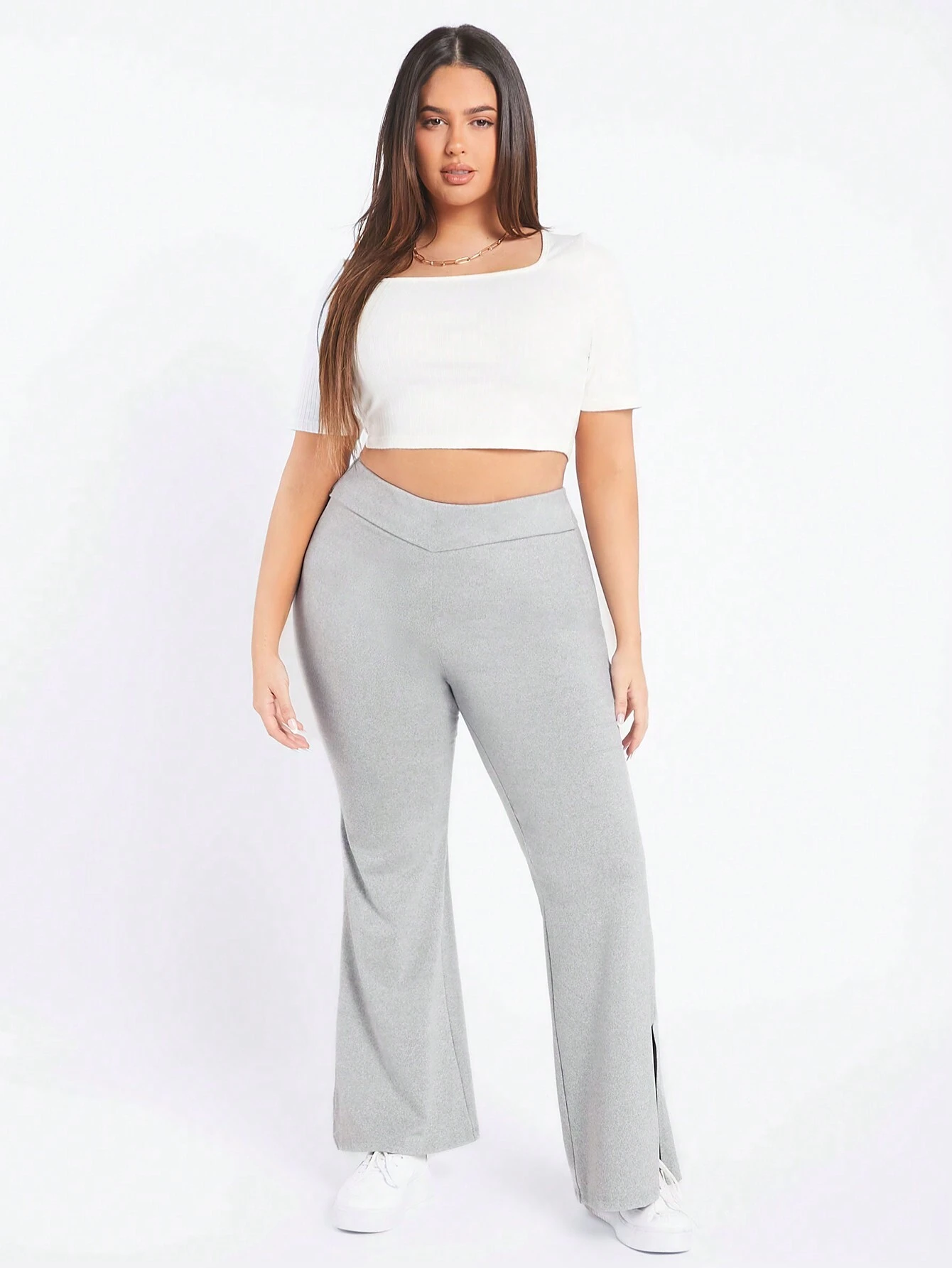 SHEIN Essnce Plus Size Flared Bell Bottom Split Hem Pants | SHEIN USA
